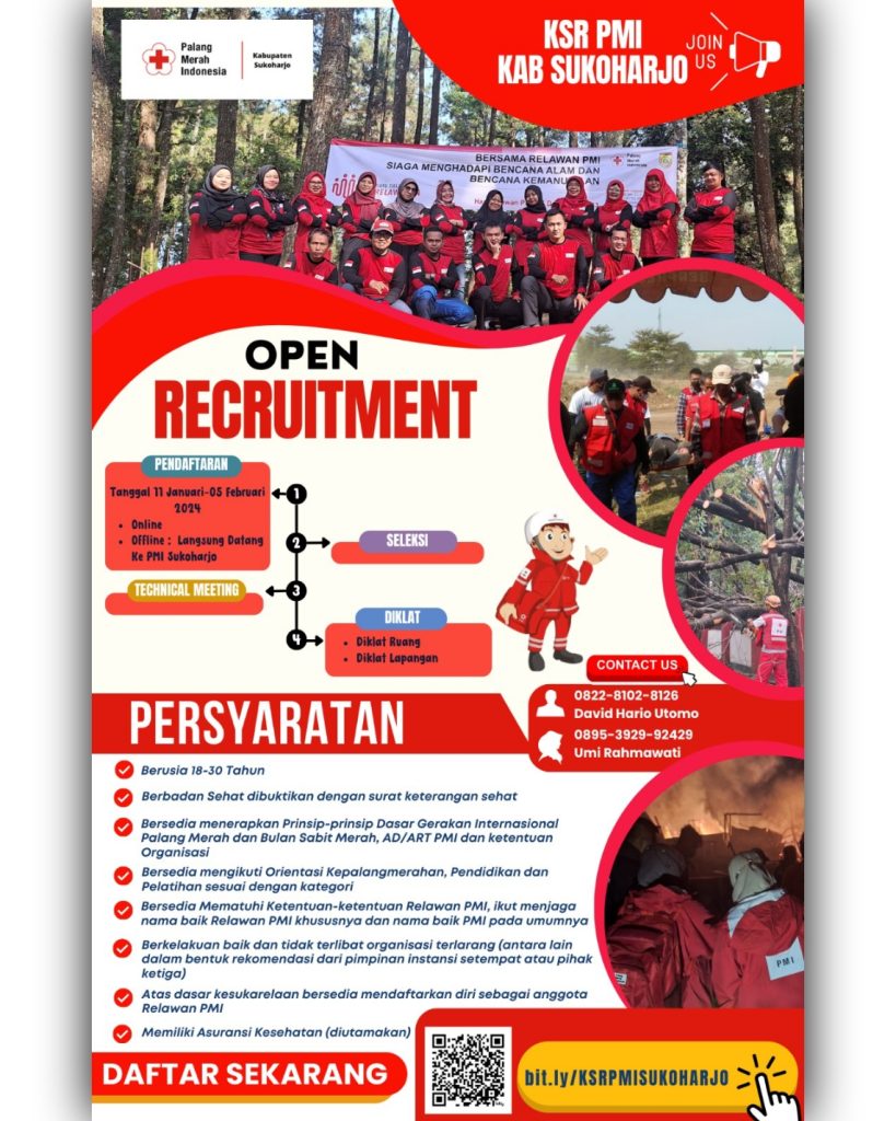 Open Recruitment KSR PMI Sukoharjo Tahun 2024 – PMI Kabupaten Sukoharjo